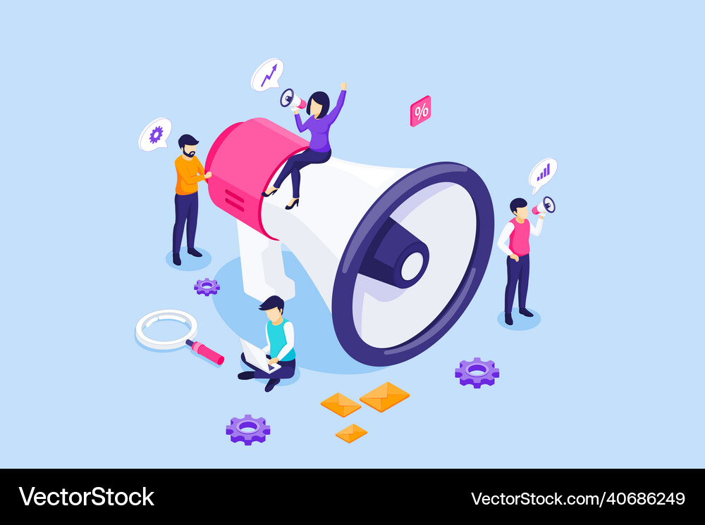 Marketing strategy campaign people holding Vector Image