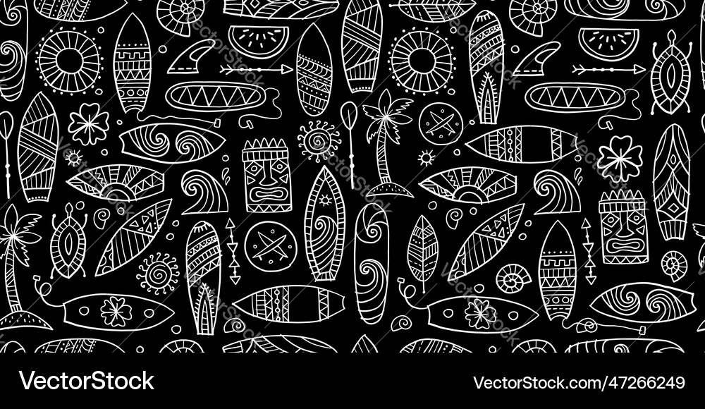 Surf boards collection surfing time hawaii Vector Image