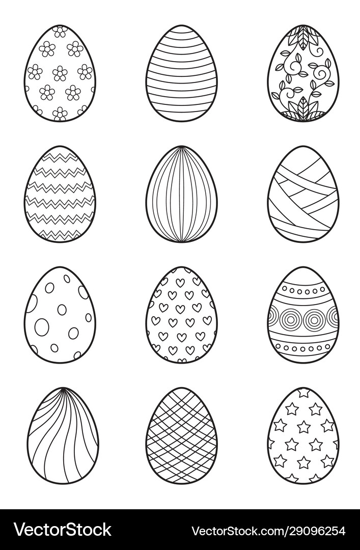 Easter Eggs Coloring Set - Doodle Style Royalty Free Vector