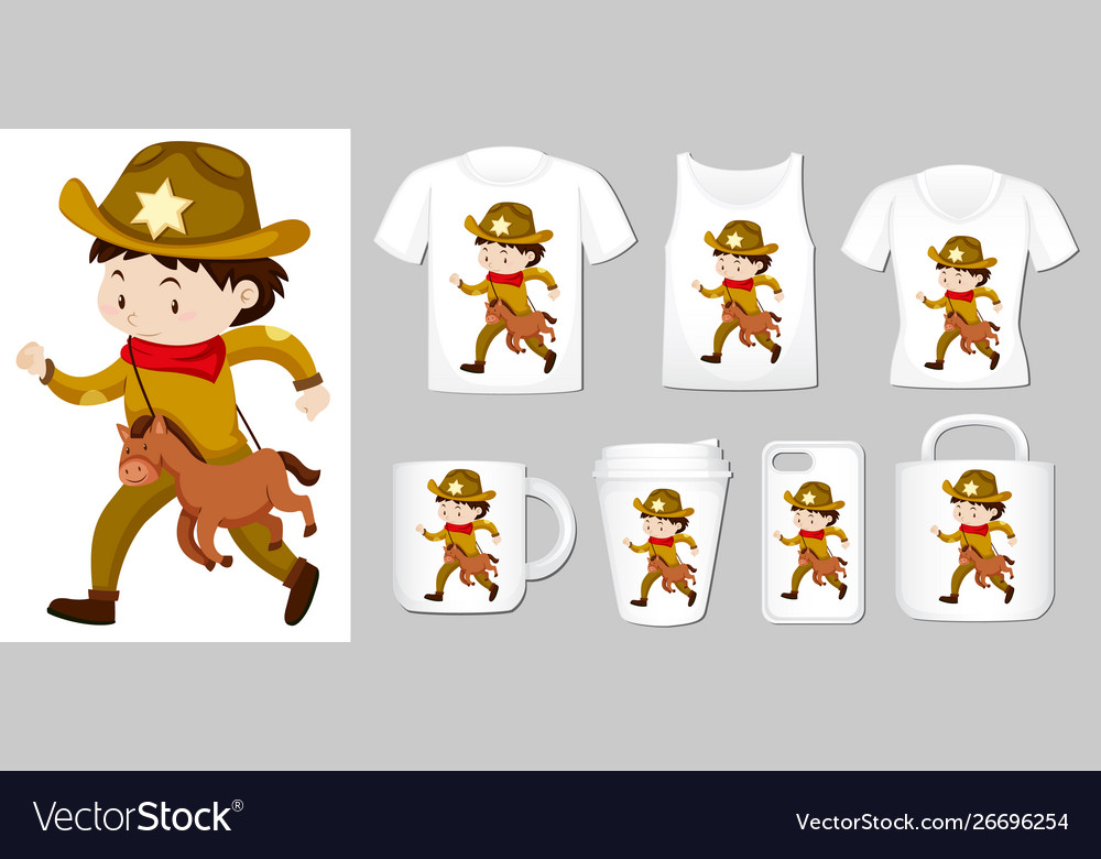 Graphic cowboy on different types product Vector Image Graphic cowboy on different types product Vector Image