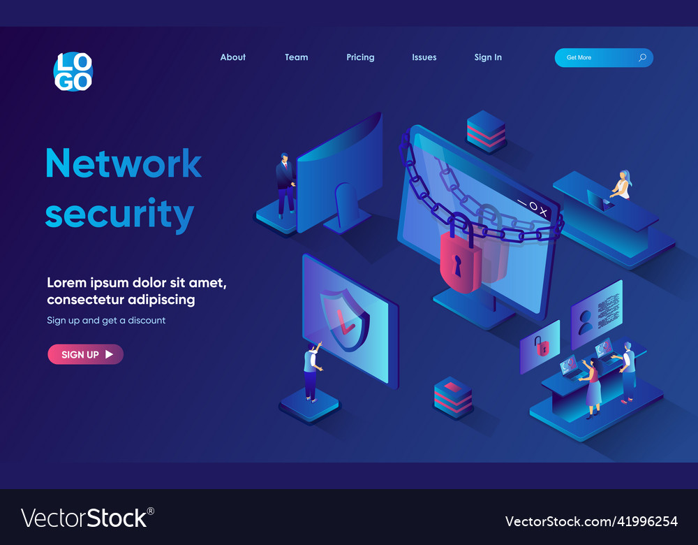 Network security concept 3d isometric web landing Vector Image