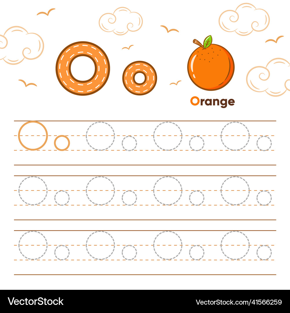 Alphabet worksheet letter o learning with orange Vector Image