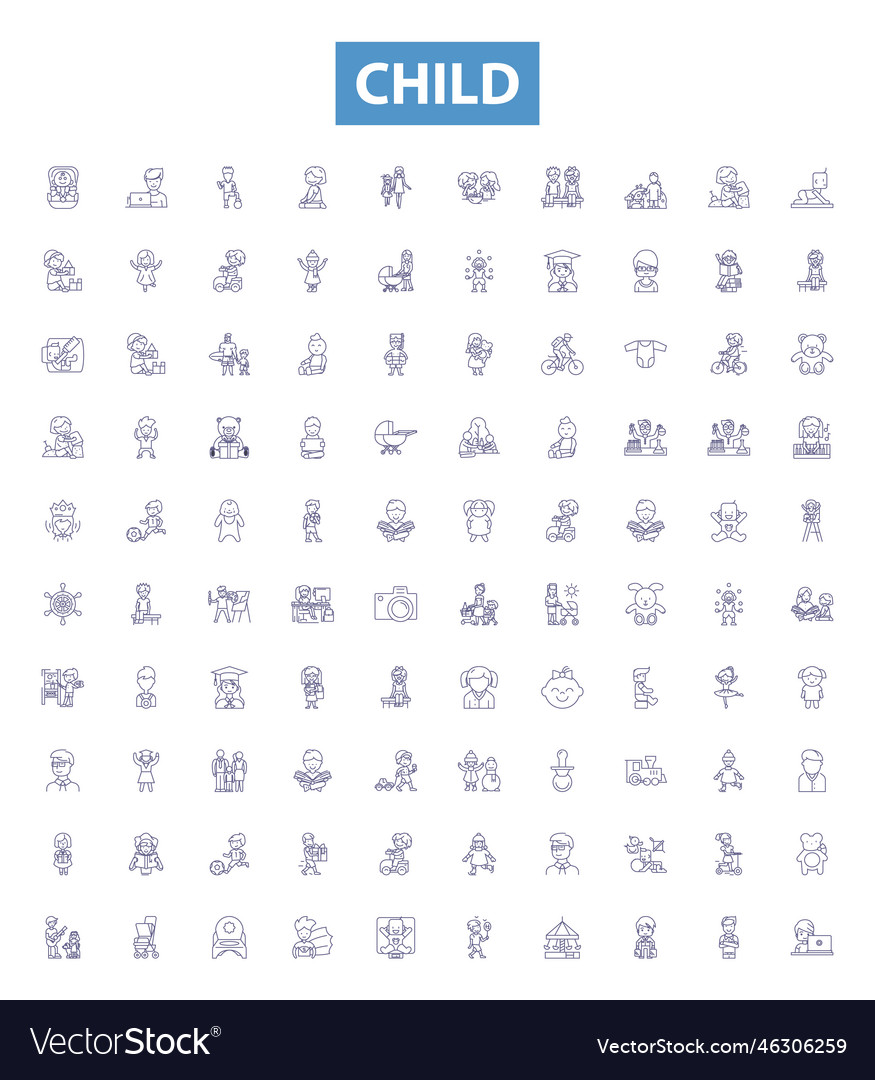Child line icons signs set infant kid toddler Vector Image