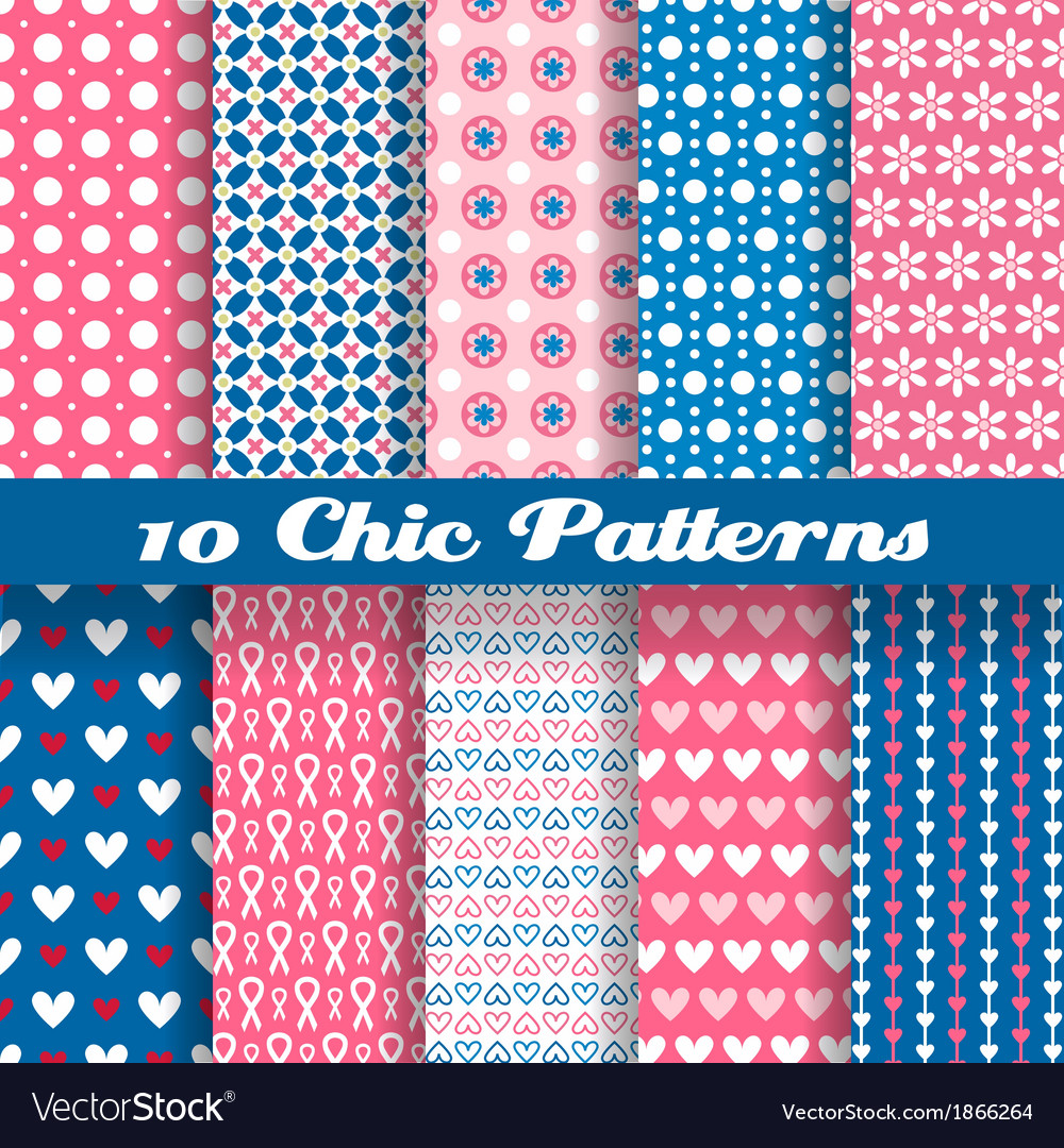 Chic different seamless patterns tiling Royalty Free Vector