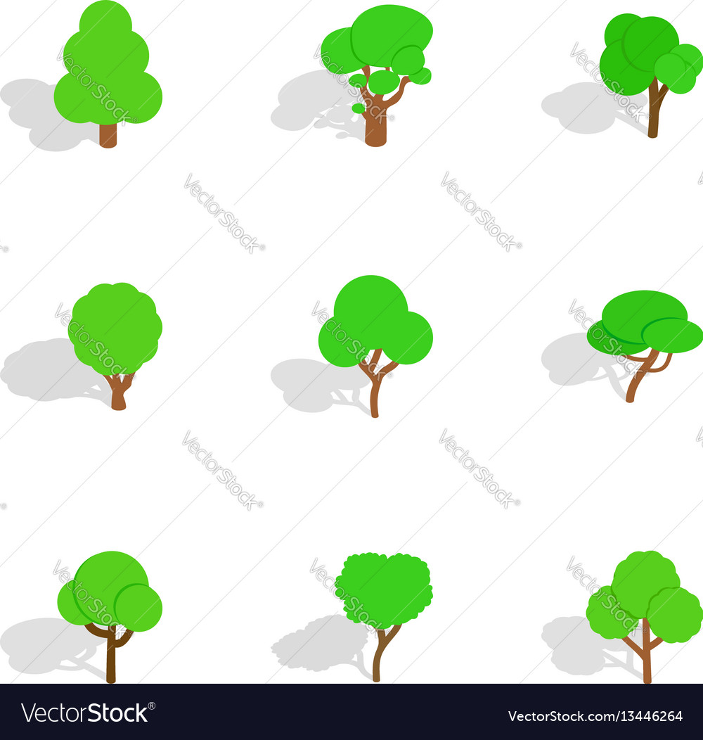 Different trees icons isometric 3d style Vector Image