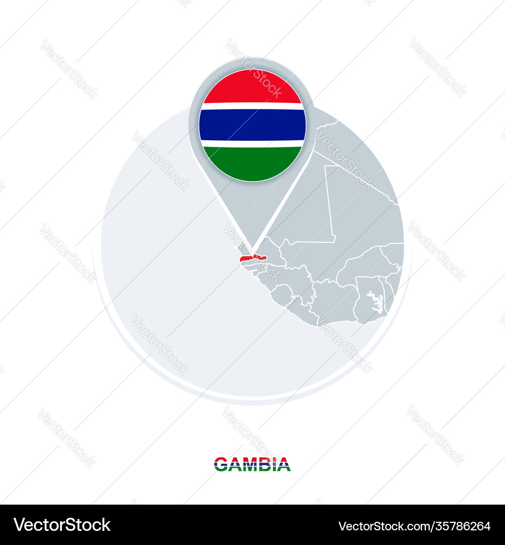 Gambia map and flag map icon with highlighted Vector Image