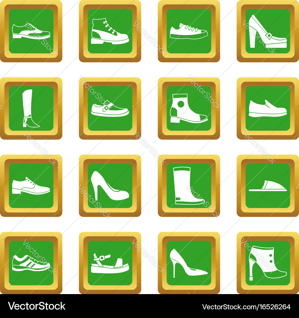 Shoe icons set green Royalty Free Vector Image