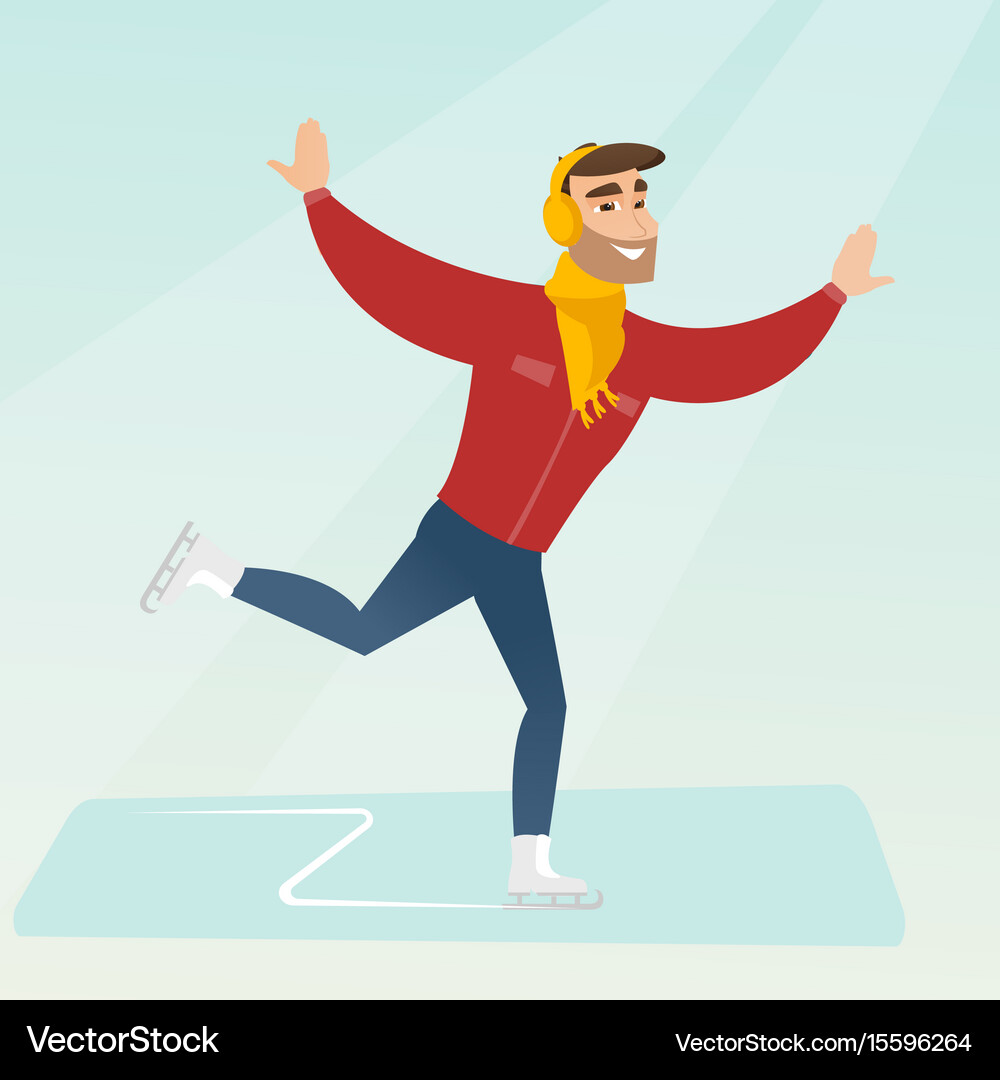 Young caucasian ice skating Royalty Free Vector Image
