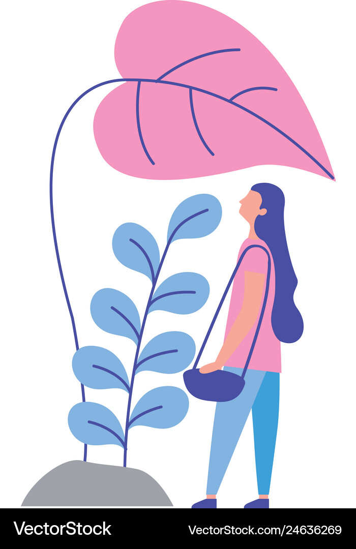 Woman side view looking nature landscape Vector Image