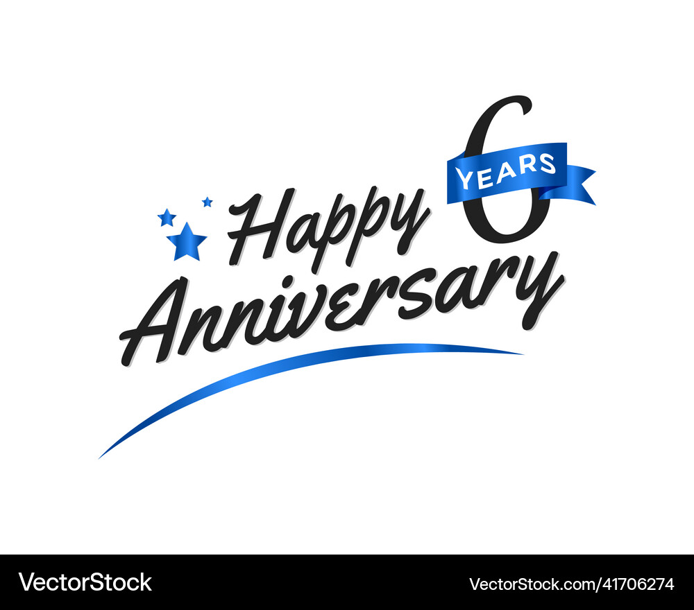 6 year anniversary celebration with blue swoosh Vector Image