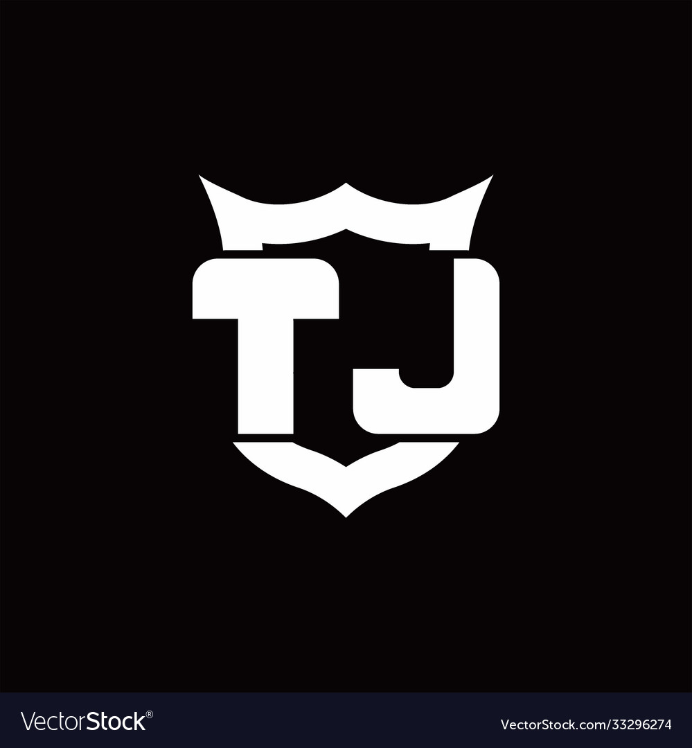 Tj logo monogram with shield around crown shape Vector Image