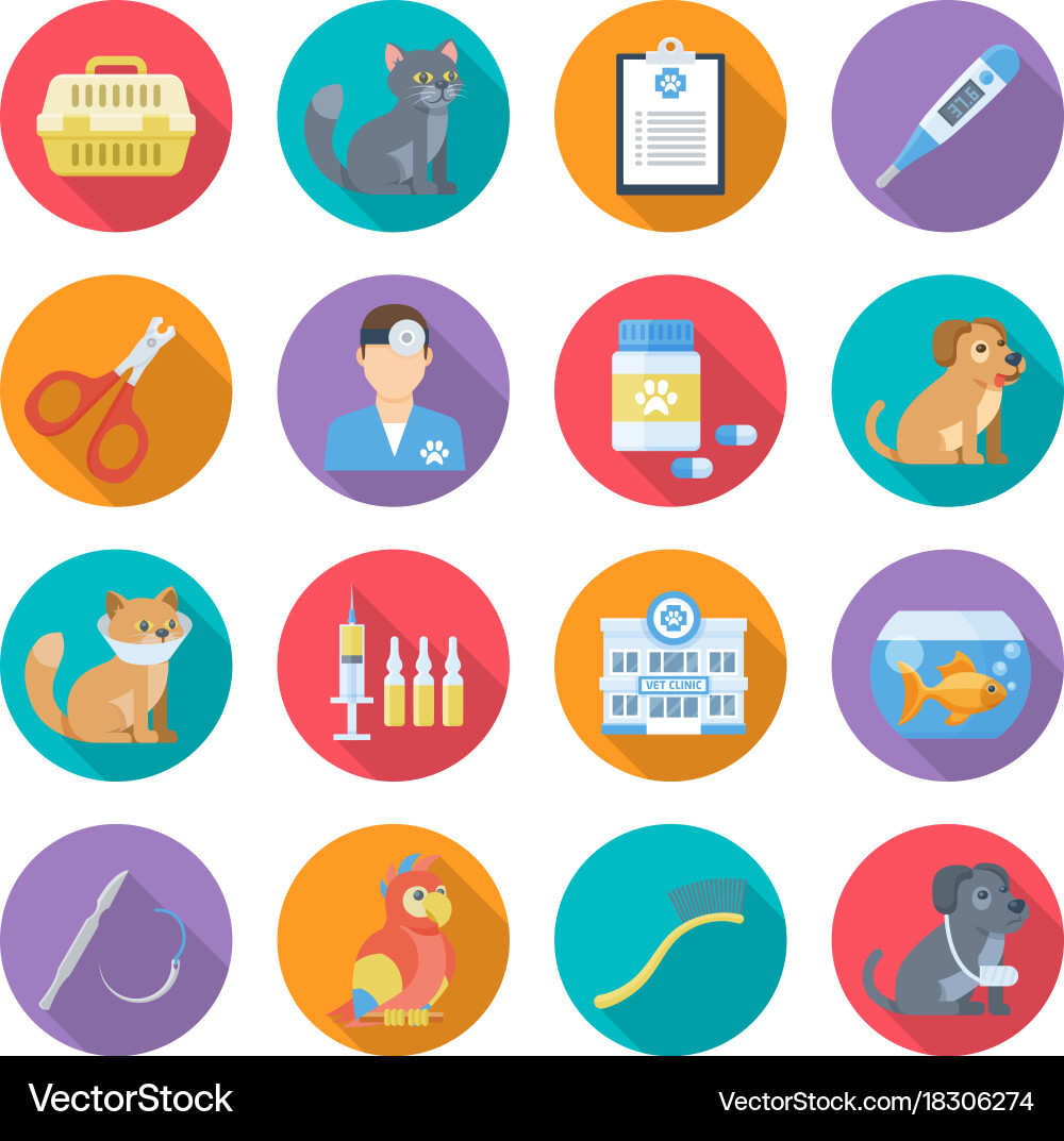 Veterinary care icon set Royalty Free Vector Image