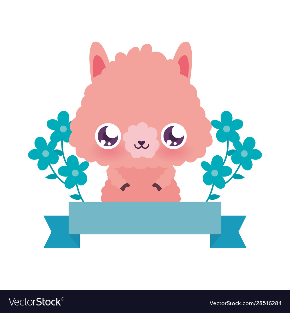 Cute llama cartoon with flowers design Royalty Free Vector