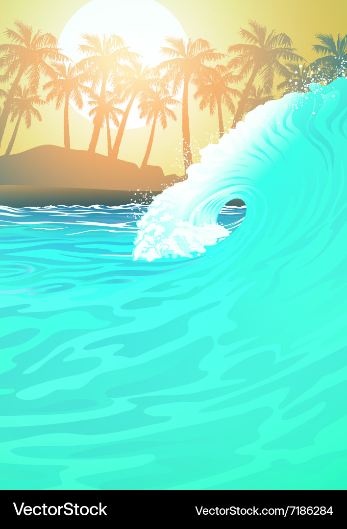 Surf wave at the beach at sunrise Royalty Free Vector Image