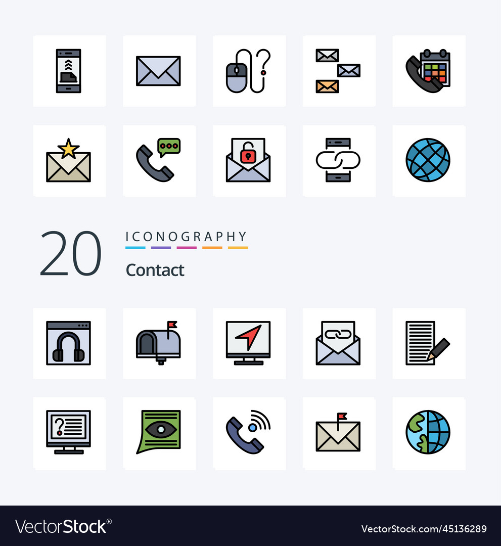 20 contact line filled color icon pack like Vector Image