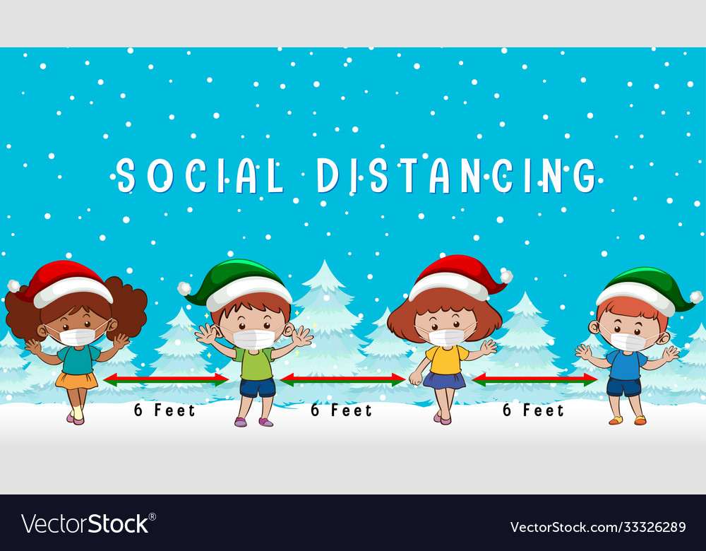 Christmas Celebrating With Social Distancing Vector Image