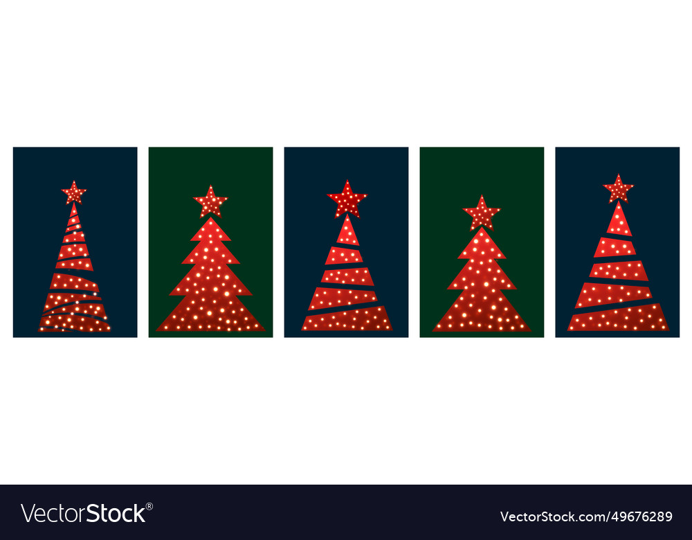 Red christmas tree symbols with glowing lights Vector Image