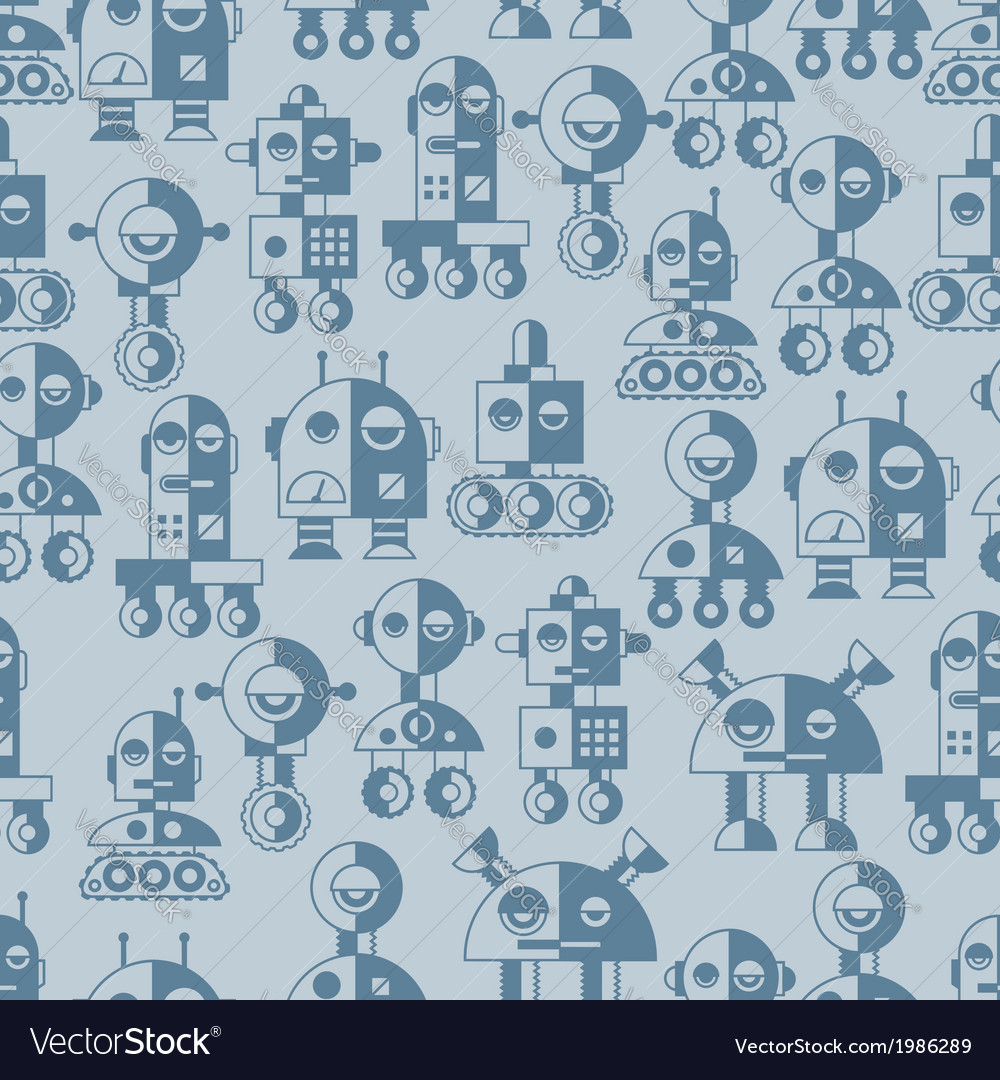 Seamless robots pattern in flat style Royalty Free Vector
