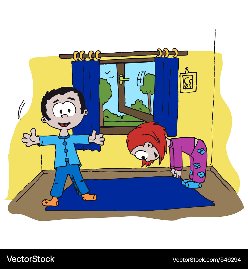 Boy and girl morning exercise Royalty Free Vector Image