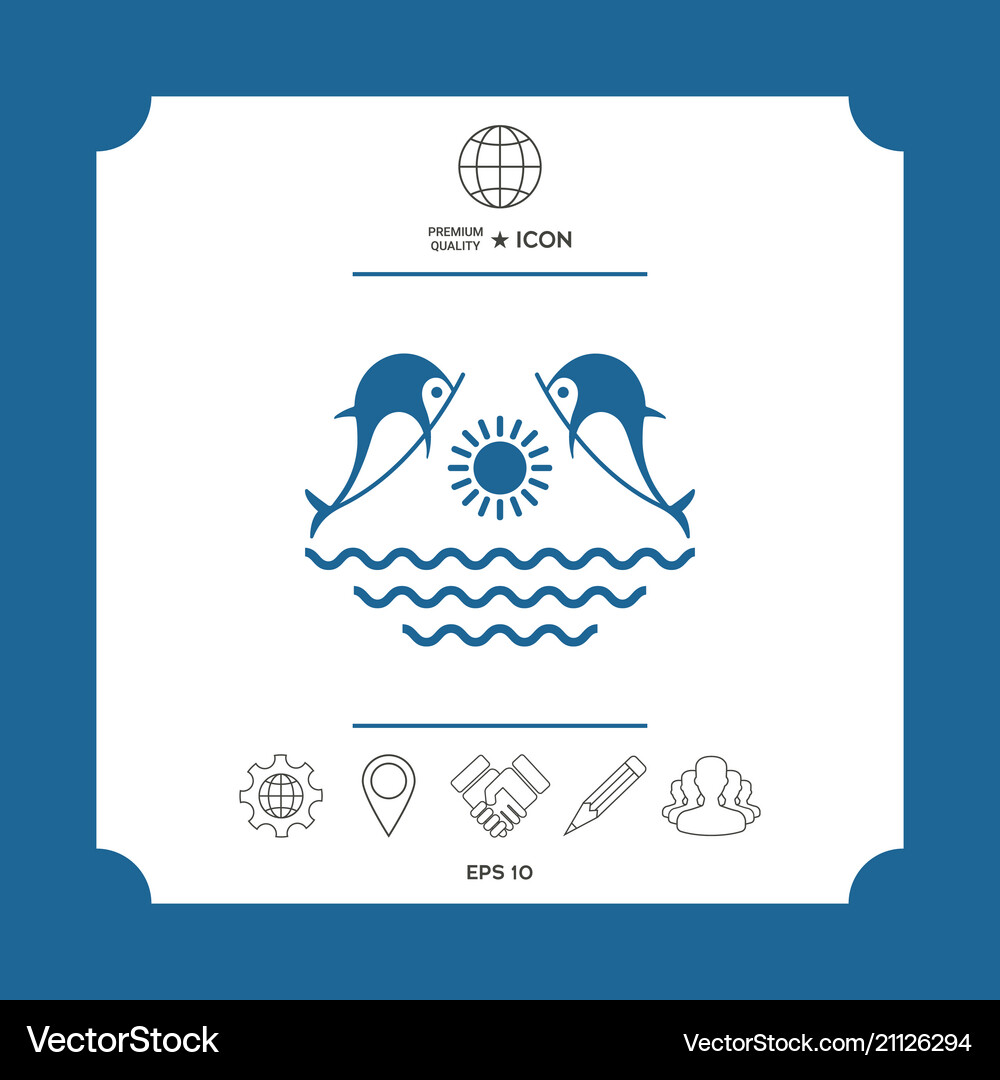 Dolphins with sun sea - logo Royalty Free Vector Image