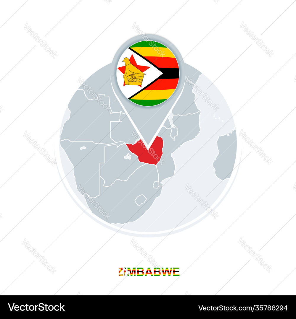 Zimbabwe map and flag icon with highlighted Vector Image