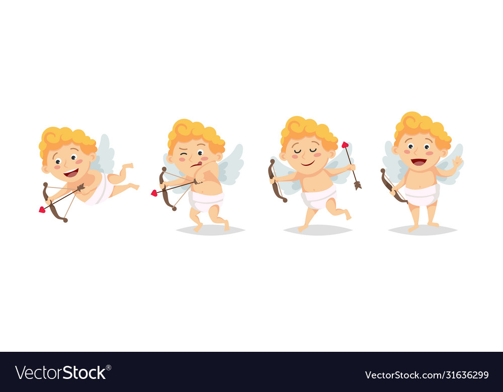 Cute Cupid Character Set In Different Poses Vector Image