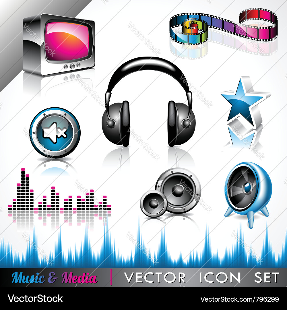 Music and media icon collection Royalty Free Vector Image