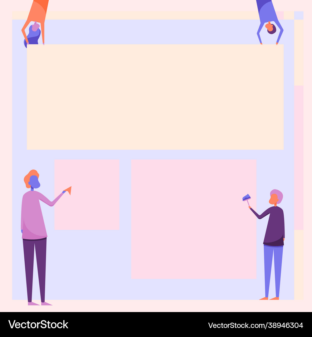 Four colleagues drawing standing holding Vector Image