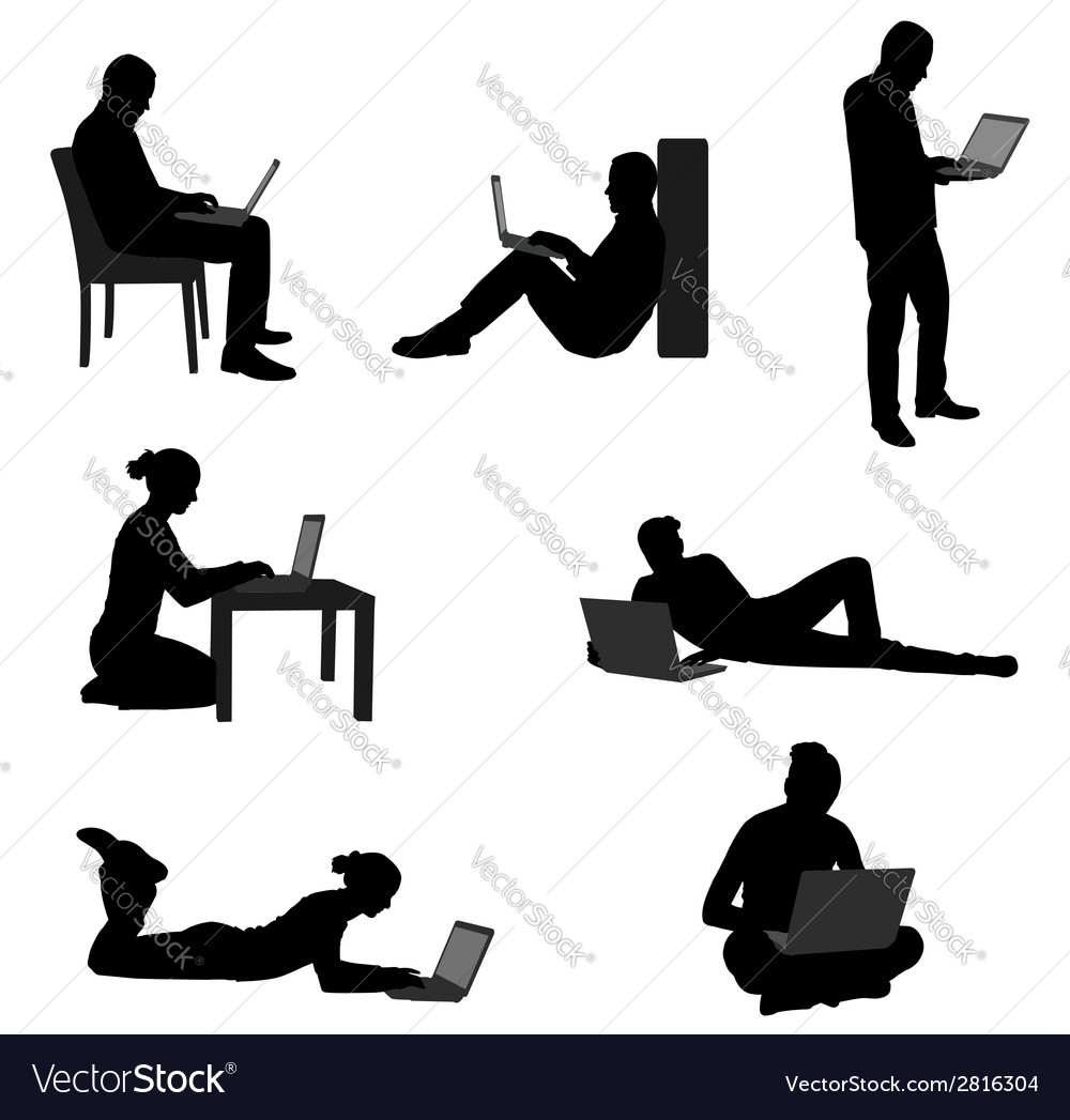 People with laptops Royalty Free Vector Image - VectorStock