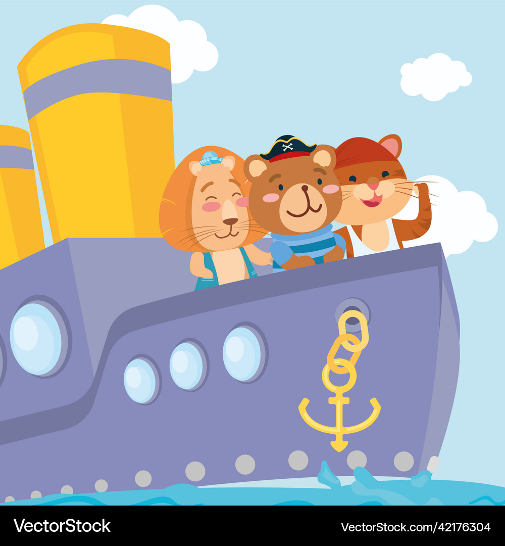 Pirate animals on a steamboat Royalty Free Vector Image