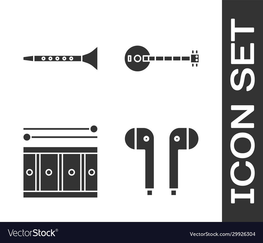 Set air headphones clarinet drum Royalty Free Vector Image Set air headphones clarinet drum Royalty Free Vector Image