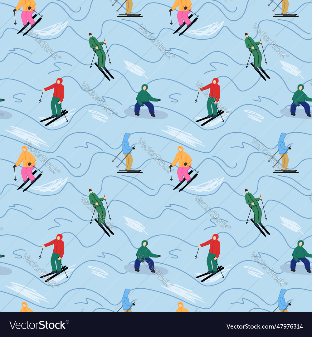 Skiers and snowboarders on the slope blue Vector Image