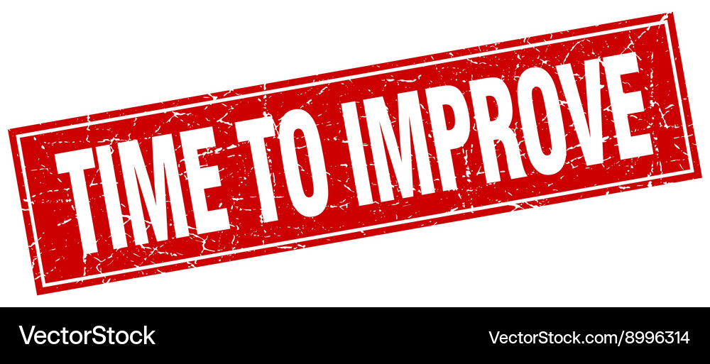 Time to improve red square grunge stamp on white Vector Image