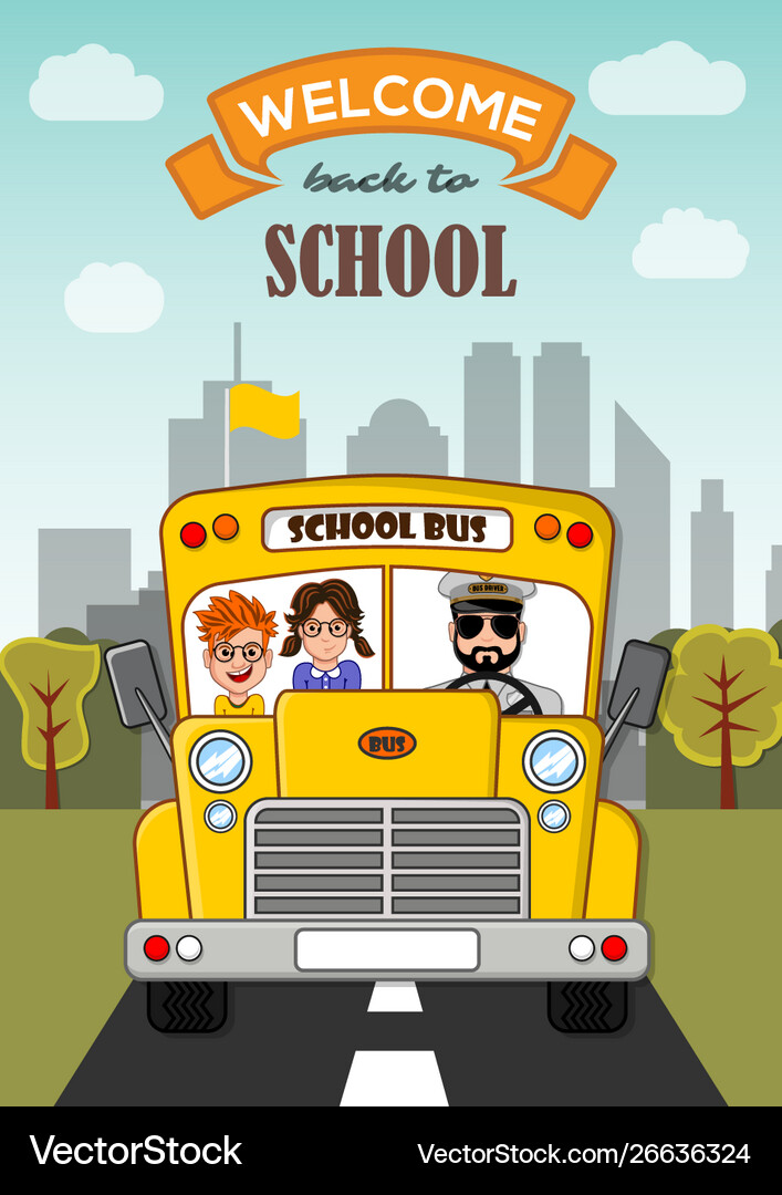 Back to school poster template with bus Royalty Free Vector