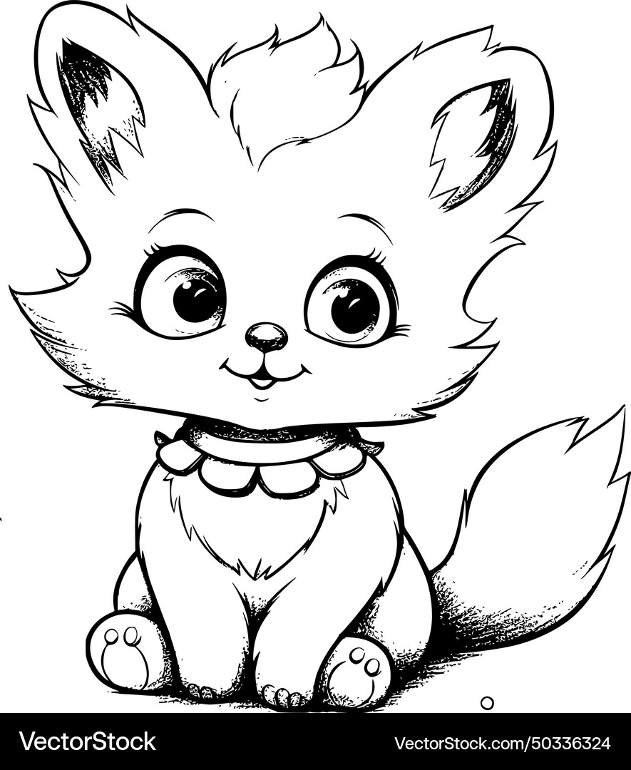 Cute fluffy coloring page drawing for kids Vector Image