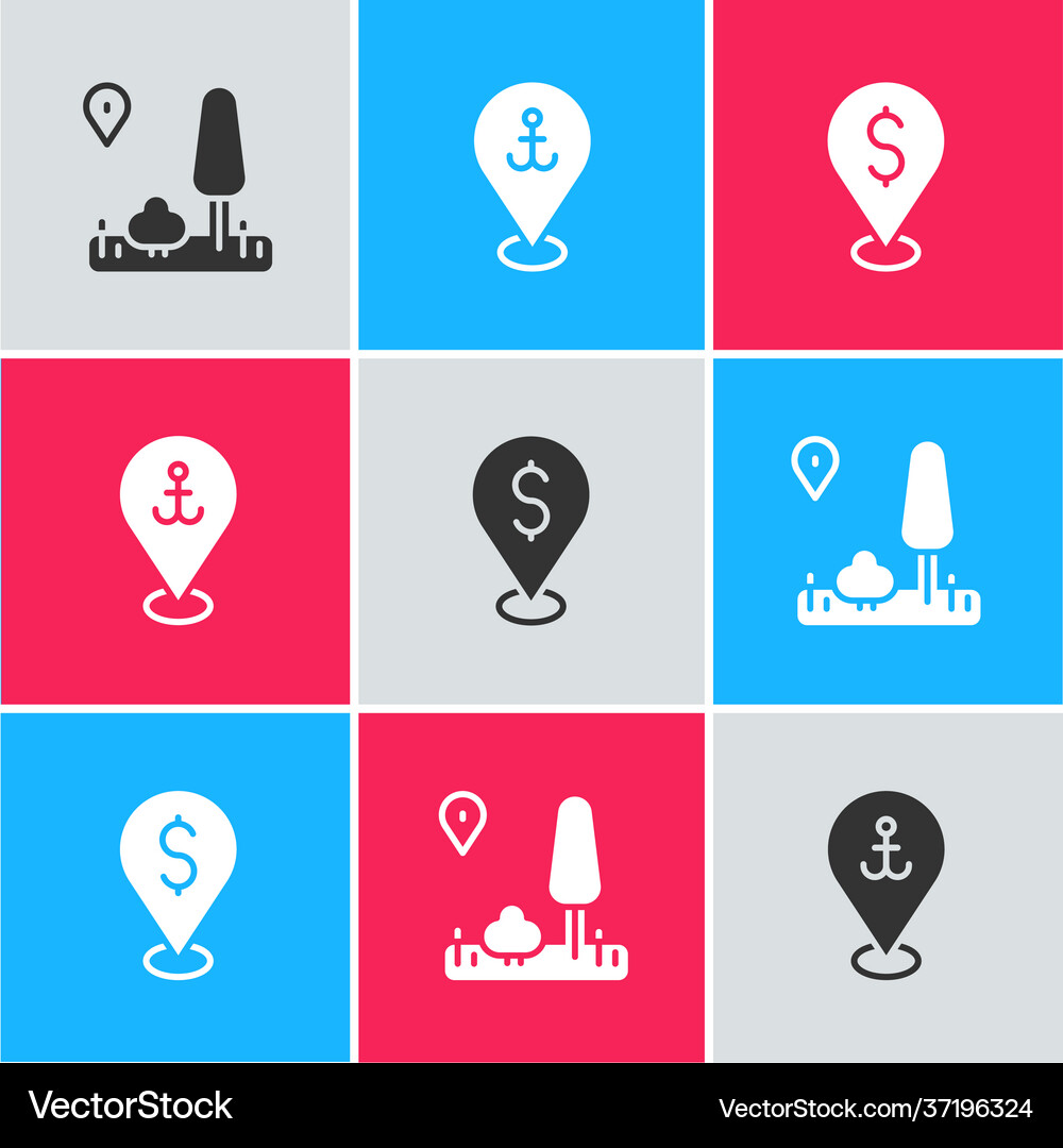 Set city map navigation location with anchor Vector Image