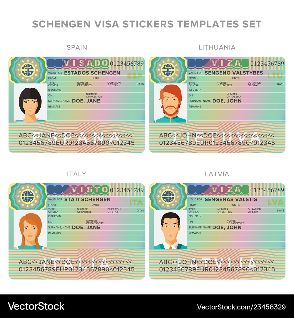 Schengen visa passport sticker templates Vector Image