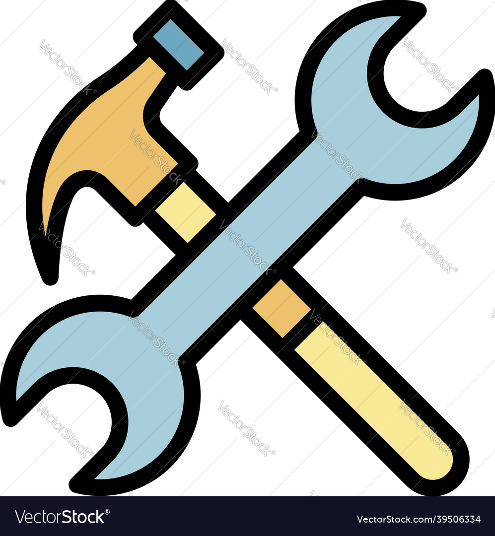 Hammer And Wrench Icon Color Outline Royalty Free Vector