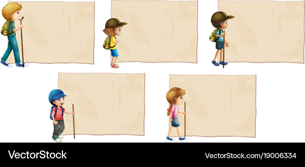 Paper template with kids hiking stick Royalty Free Vector