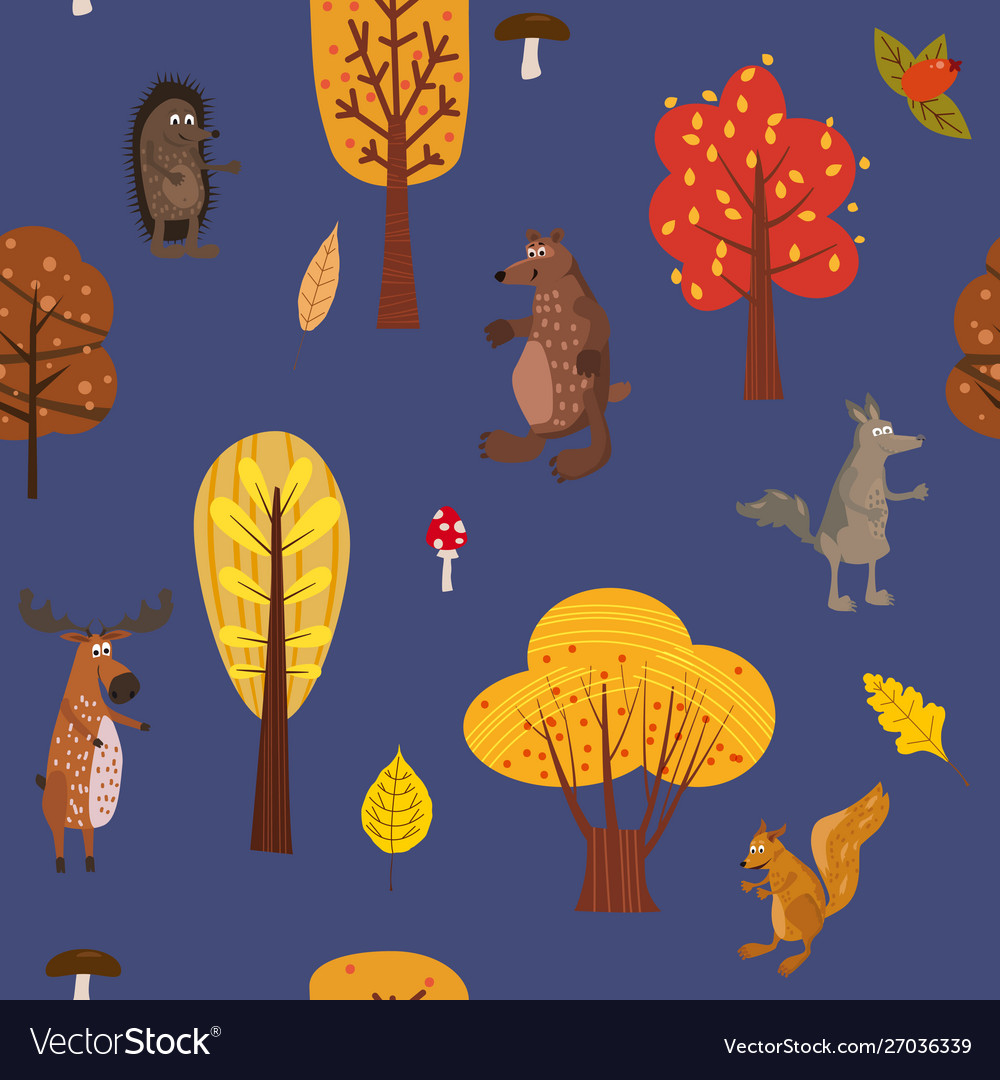 Autumn forest cute animals seamless pattern Vector Image