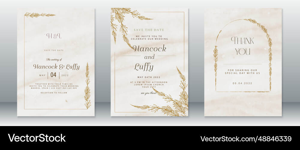 Golden wedding invitation card template Royalty Free Vector