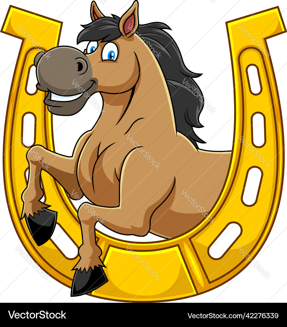 Outlined Horse Mascot - Horseshoe Royalty Free Vector Image