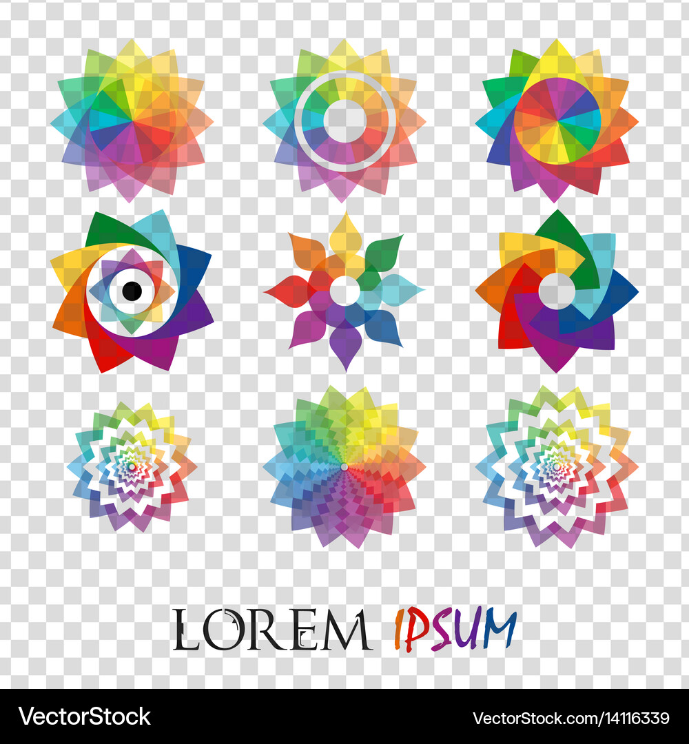 Pack of 9 transparent rainbow abstract geometric Vector Image