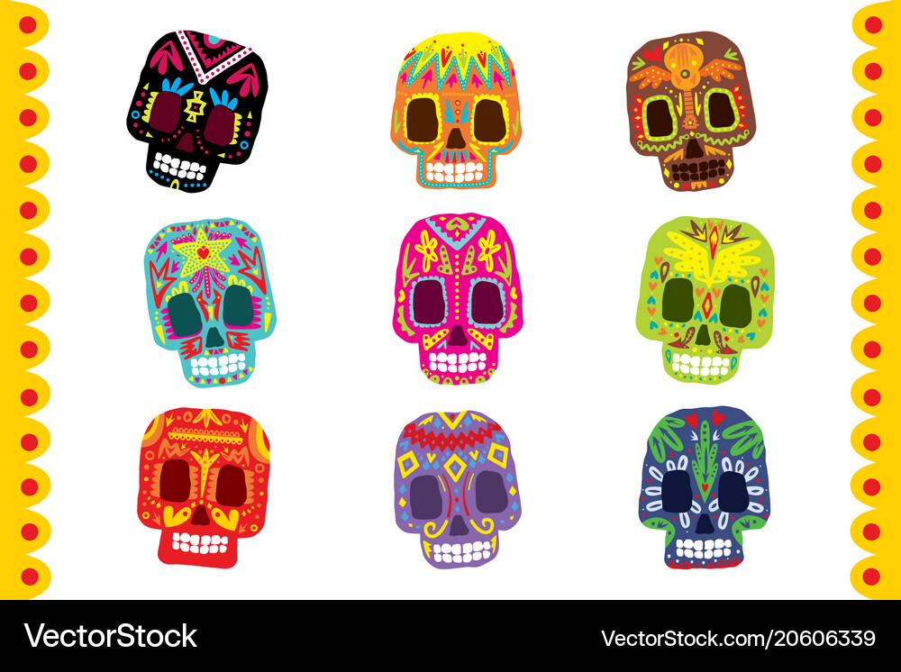 Sugar skull set day dead traditional Royalty Free Vector