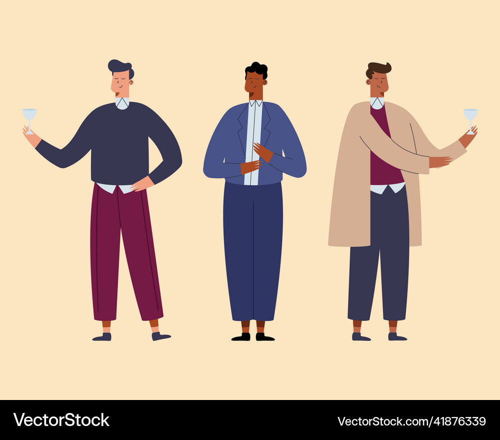 Three elegant gentlemen celebrating Royalty Free Vector