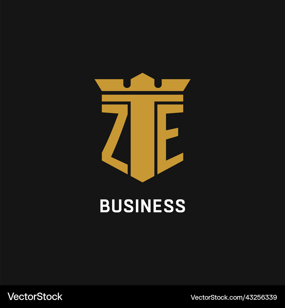 Ze initial logo with shield and crown style Vector Image
