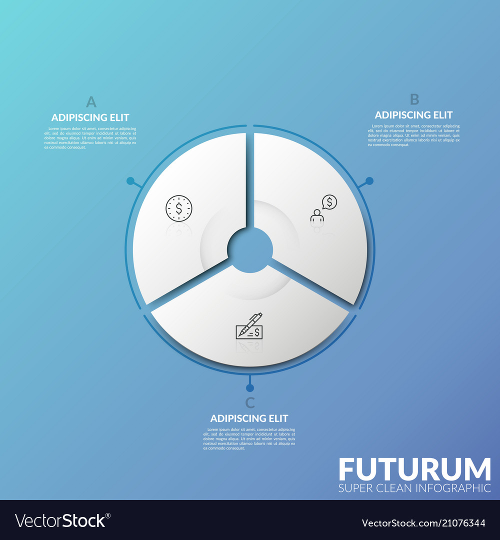 Circular diagram divided into 3 sectors with thin Vector Image Circular diagram divided into 3 sectors with thin Vector Image