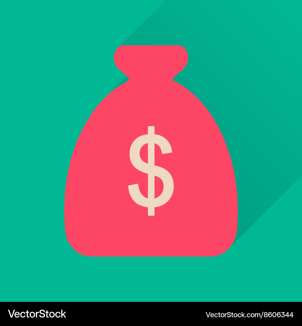 Flat icon with long shadow money bag Royalty Free Vector