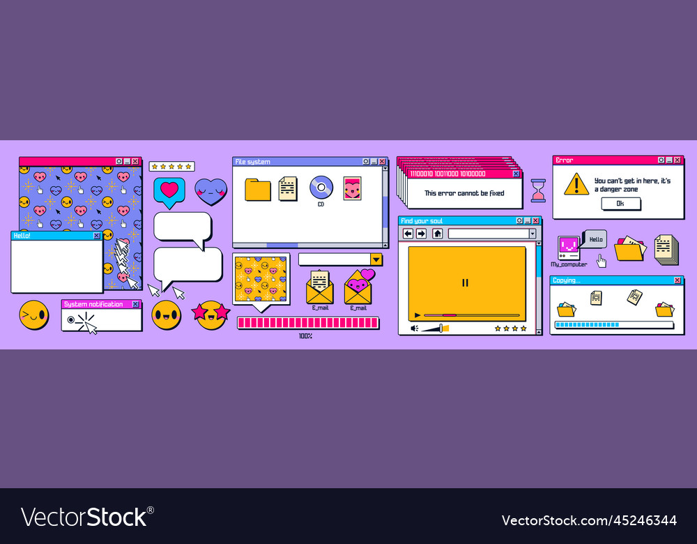Retro computer screen interface with windows Vector Image
