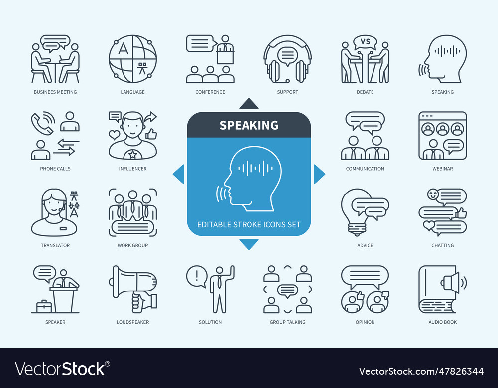 Speaking icons set with description Royalty Free Vector Speaking icons set with description Royalty Free Vector